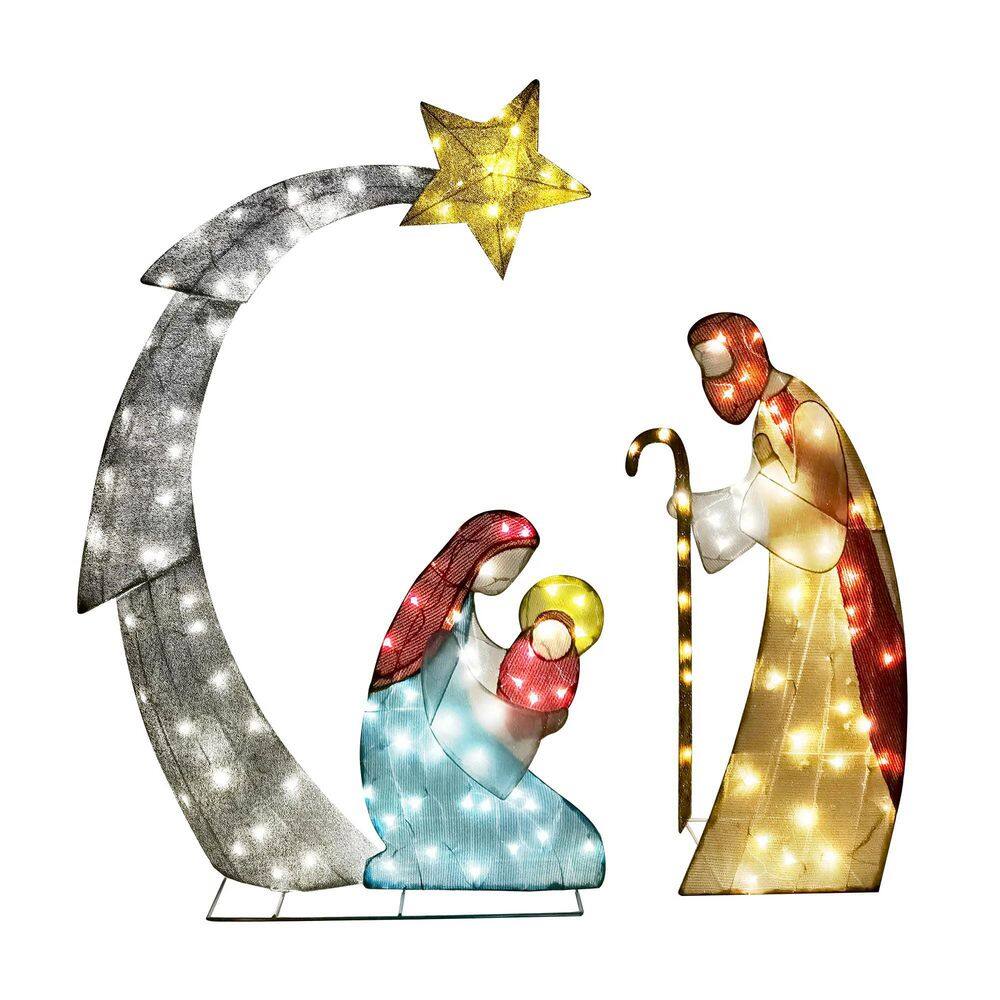 Joyfy 5 ft. 3D Christmas Nativity Scene Tinsel Yard Light 140 Pre-Lit ...