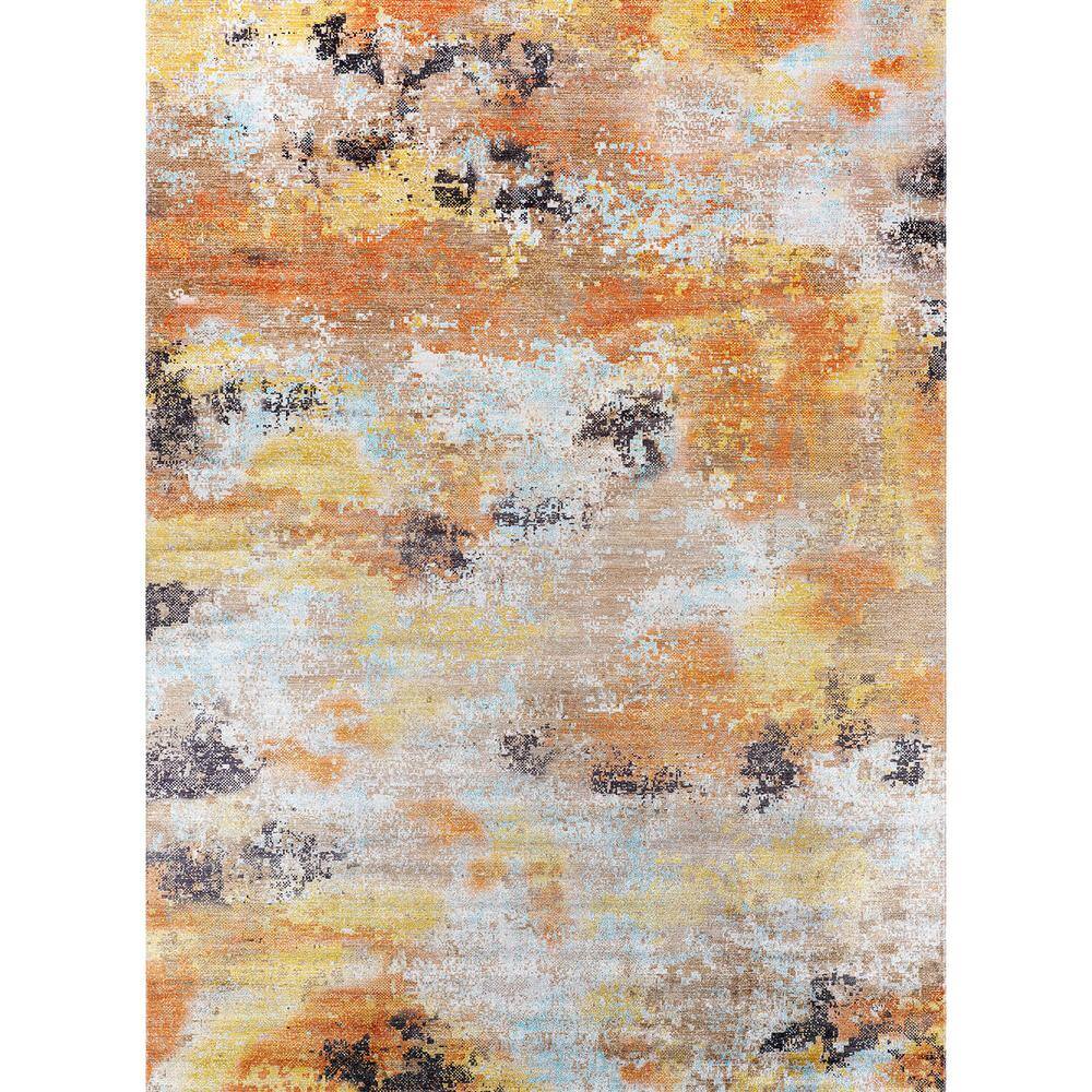 Beverly Rug Ocean Abstract Orange 8 ft. x 10 ft. Non-Slip Rubber Back ...