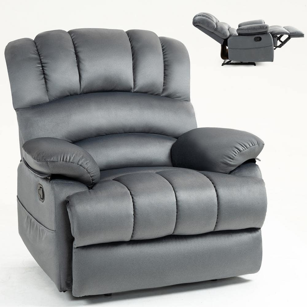 sumyeg 40 in. W Gray Polyester Manual Recliner Chair with Large Back SY ...