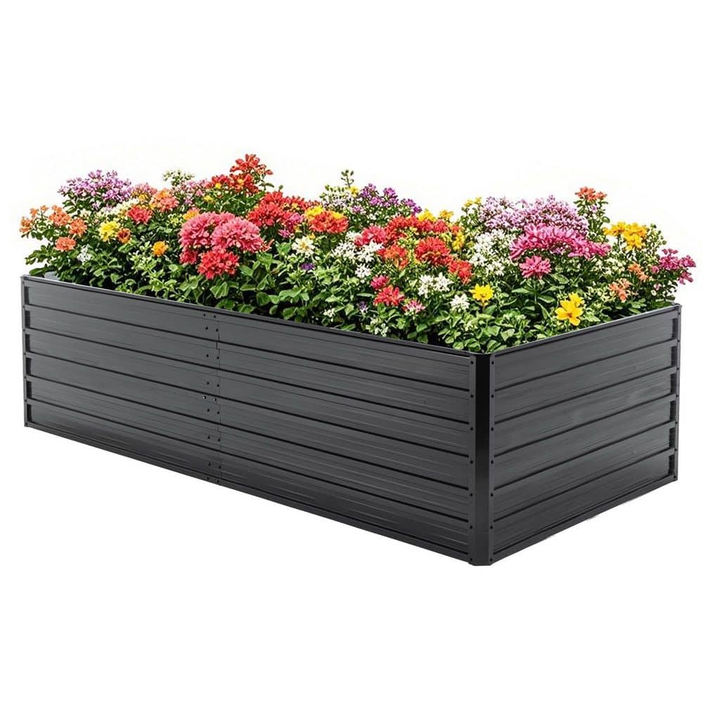 86.3 in. W x 44.1 in. D x 25 in. H Black Steel Rectangle Outdoor Raised Garden Bed with Open ...