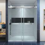 WELLFOR 60 in. W x 76 in. H Double Sliding Frameless Shower Door in Matte Black with 3/8 in ...