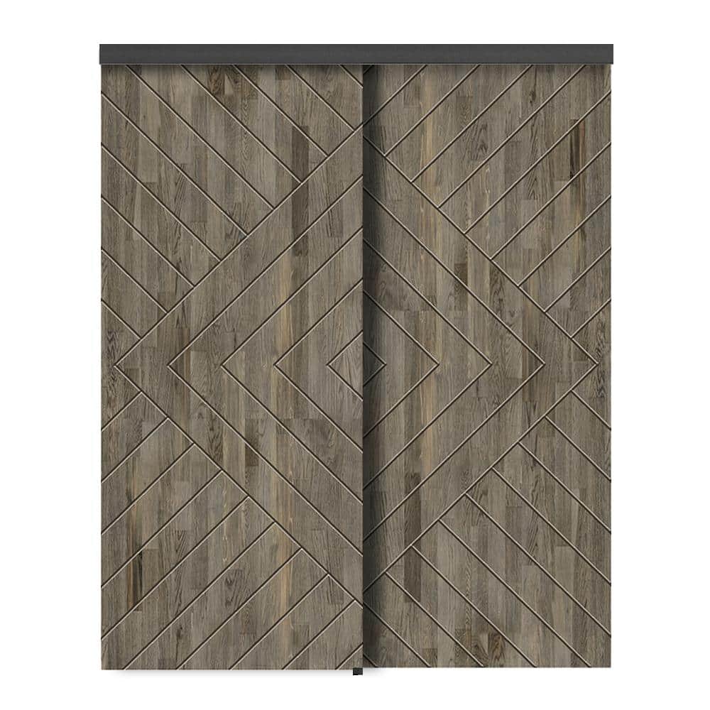 CALHOME 60 in. x 96 in. Hollow Core Weather Gray Stained Pine Wood ...