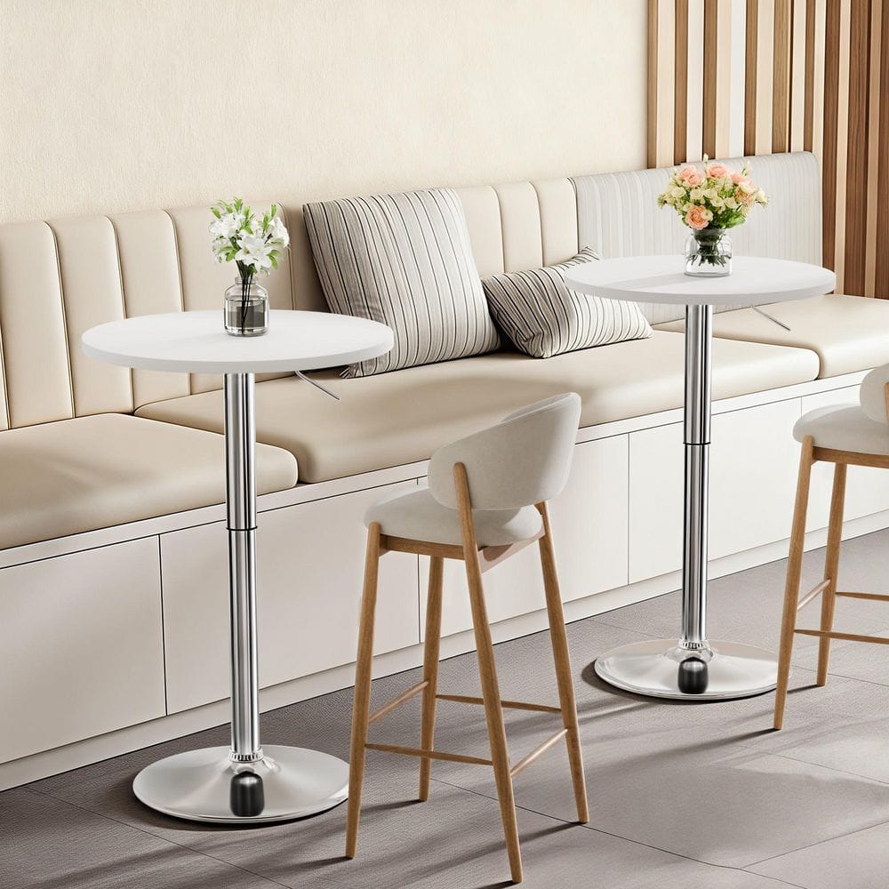 LACOO 36 in. Adjustable Height Round Pub Table with White Swivel Top ...