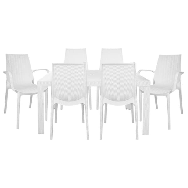 Leisuremod Kent 7-Pcs Patio Dining Set with Plastic Dining Side Chairs ...