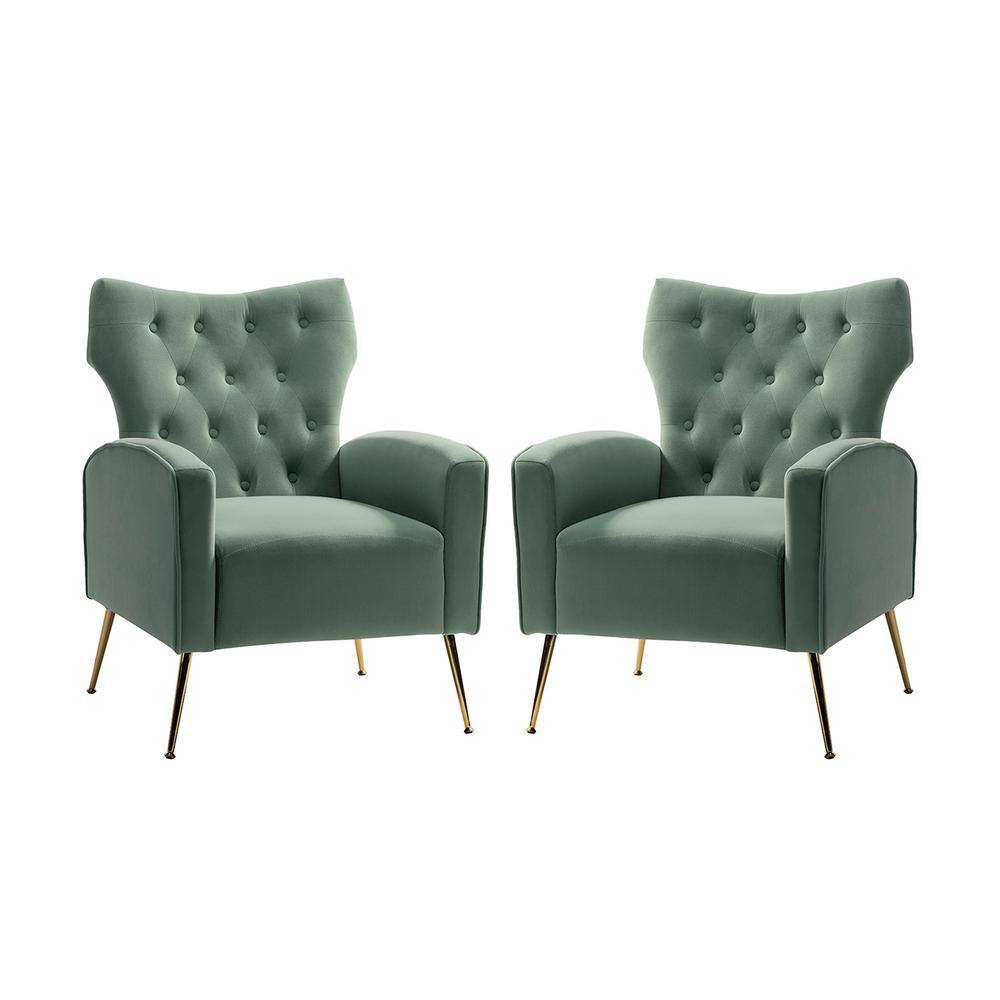 JAYDEN CREATION Brion Modern Sage Velvet Button Tufted Comfy Wingback ...