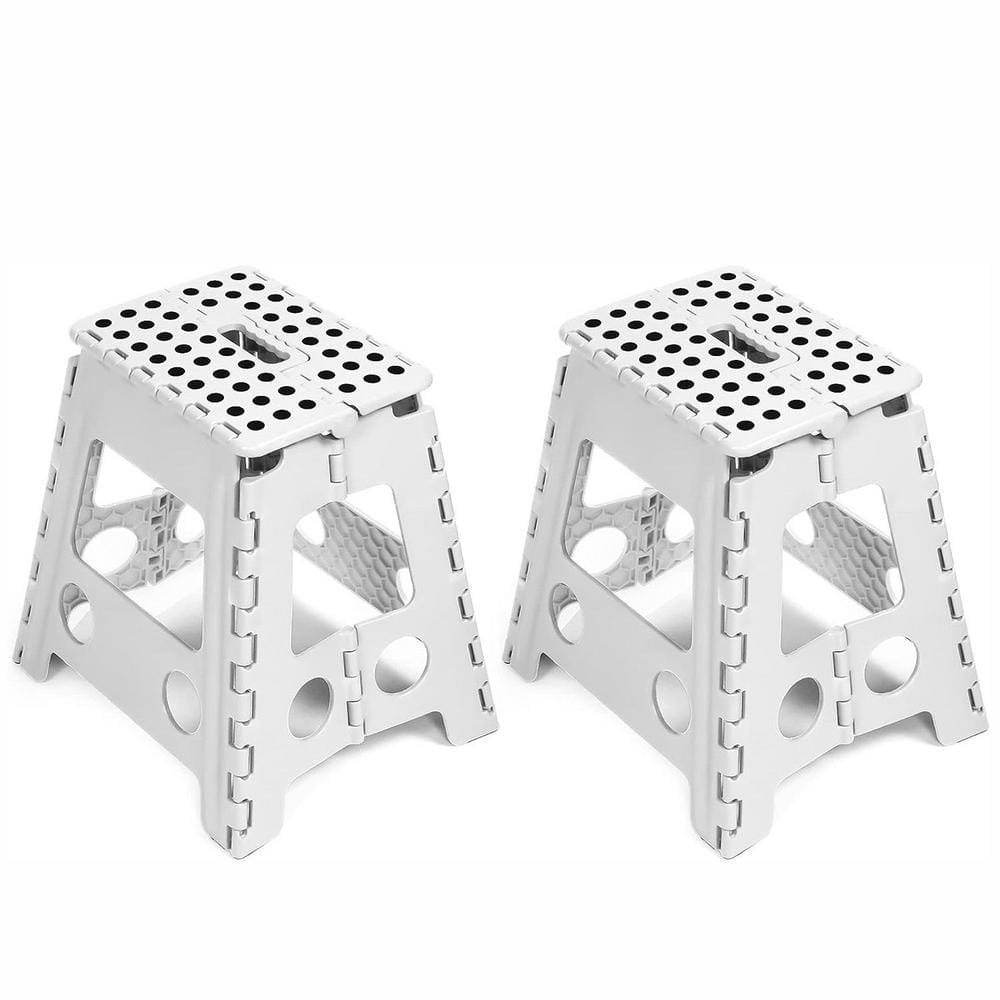 Amucolo 15.7 in. White Folding Step Stools with Non-Slip Surface and ...