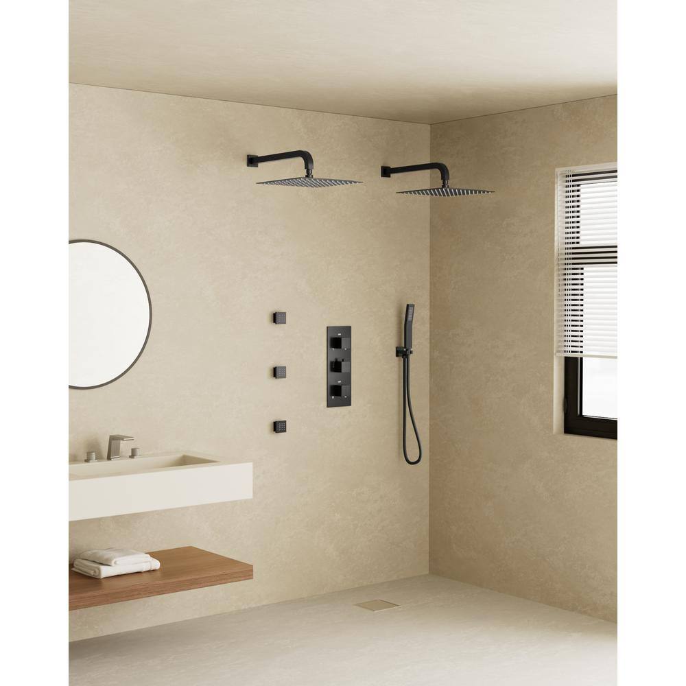 YAWWALK Thermostatic Valve 8-Spray 12 in. and 12 in. Wall Mount Dual ...