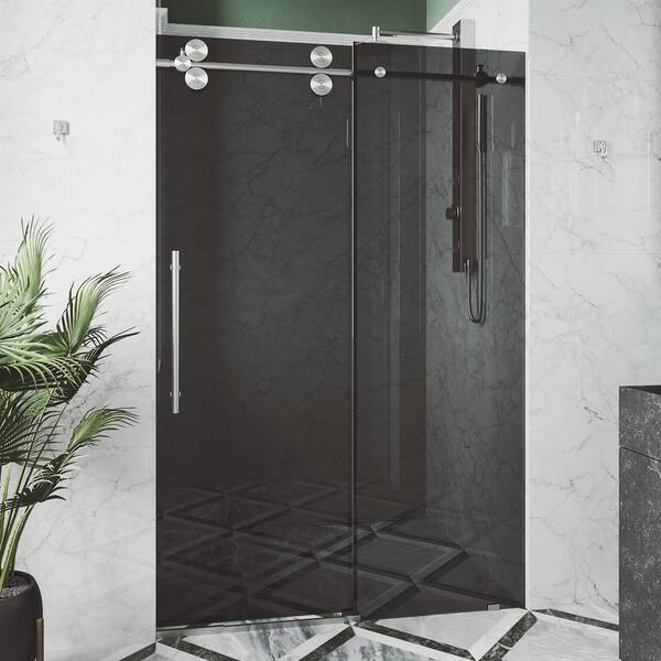 VIGO Elan 68 to 72 in. W x 74 in. H Sliding Frameless Shower Door in Stainless Steel with 3/8 in ...