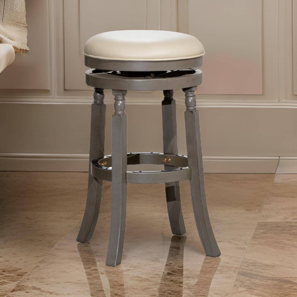 Benjara 30 in. Gray, Beige and Black Backless Wood Frame Bar Stool with ...
