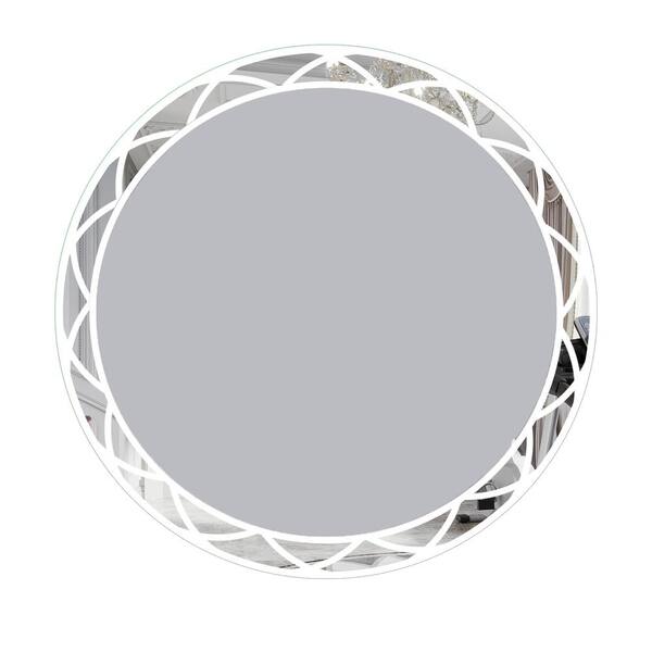 White 42 in. W x 42 in. Modern Round Wall Mirror, LED Bathroom Wall ...