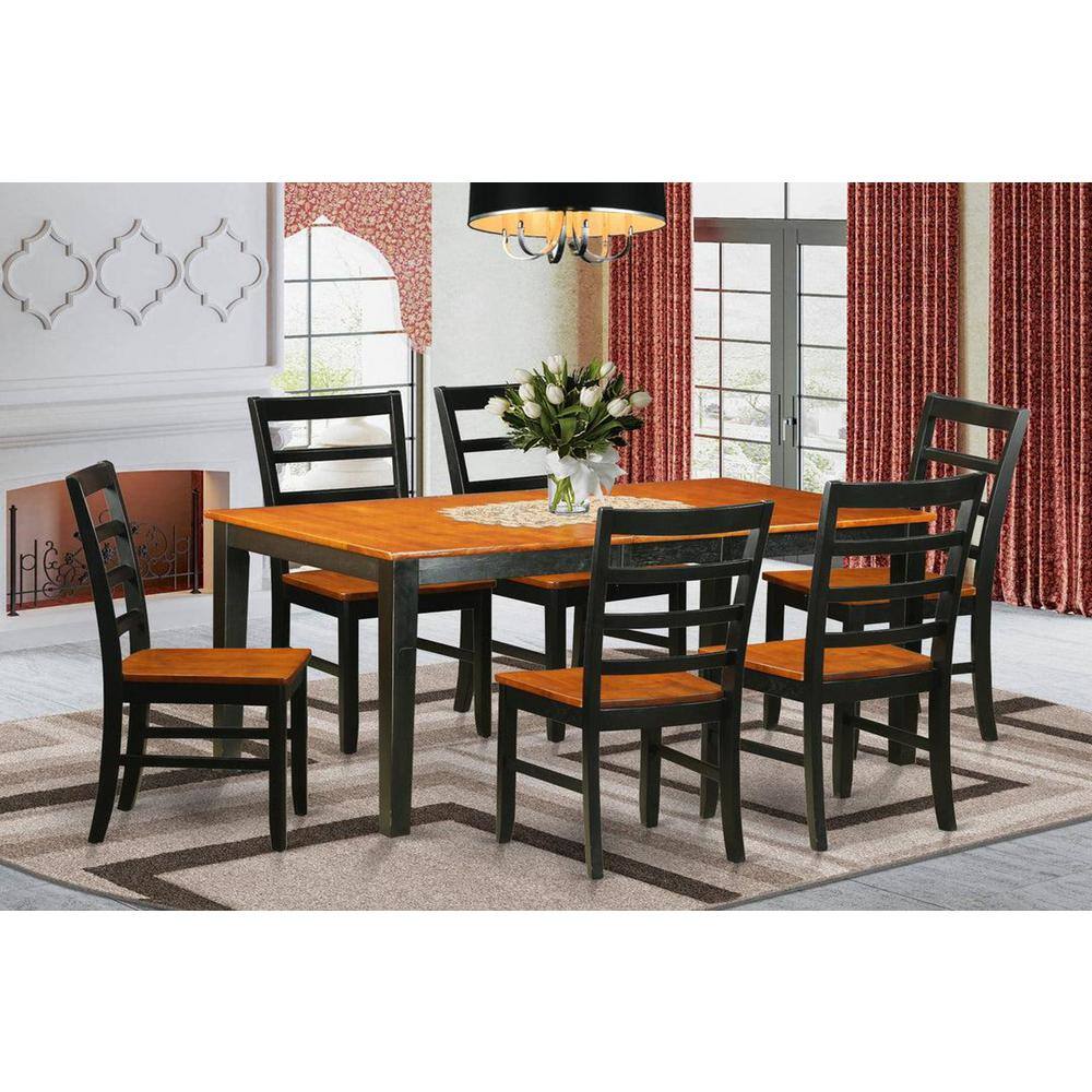 East West Furniture 7-Piece Rectangle Black and Cherry Finish Solid ...