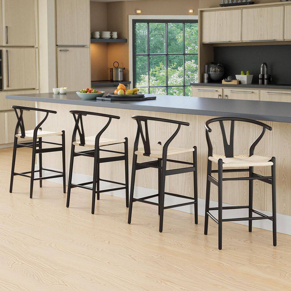 Lirago Beige Counter Height Fully Assembled Wishbone Bar Stool FXHD0204 ...