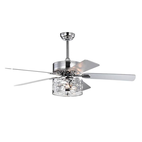 JESHUA 52 in. Indoor/Outdoor Chrome Crystal Ceiling Fan Dual Finish ...