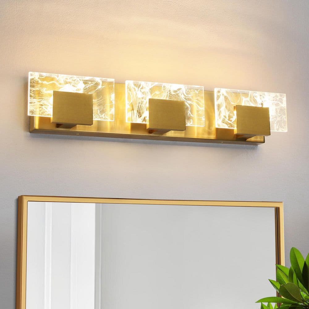 KAISITE 25 in. 3-Light Bathroom Modern Light Fixture Brushed Gold LED ...