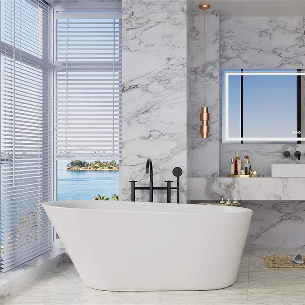 INSTER VELA 61 in. Modern Luxury Acrylic Freestanding Flatbottom Single ...