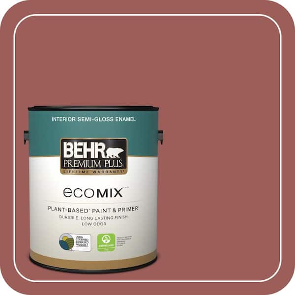 BEHR PREMIUM PLUS 1 gal. #PMD-86 Arabian Red Semi-Gloss Enamel EcoMix ...