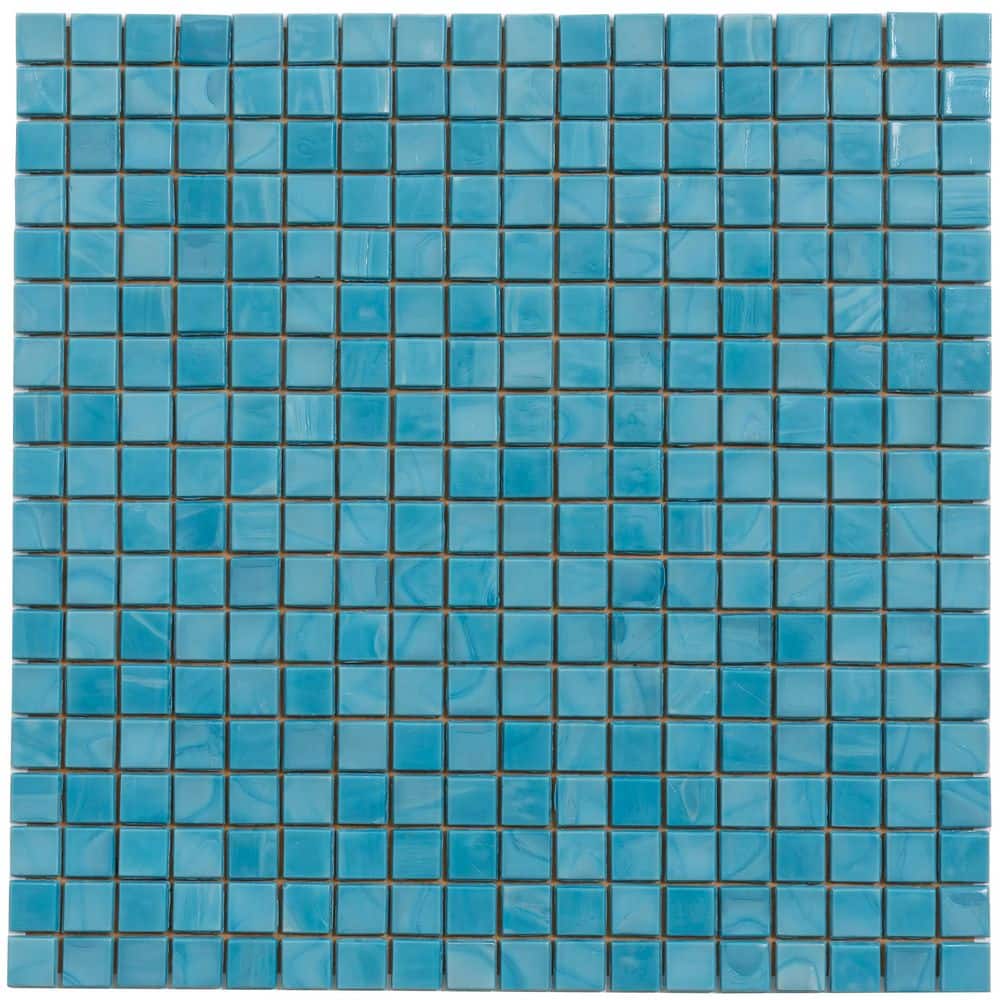 Apollo Tile Skosh 11.6 in. x 11.6 in. Glossy Cerulean Blue Glass Mosaic ...