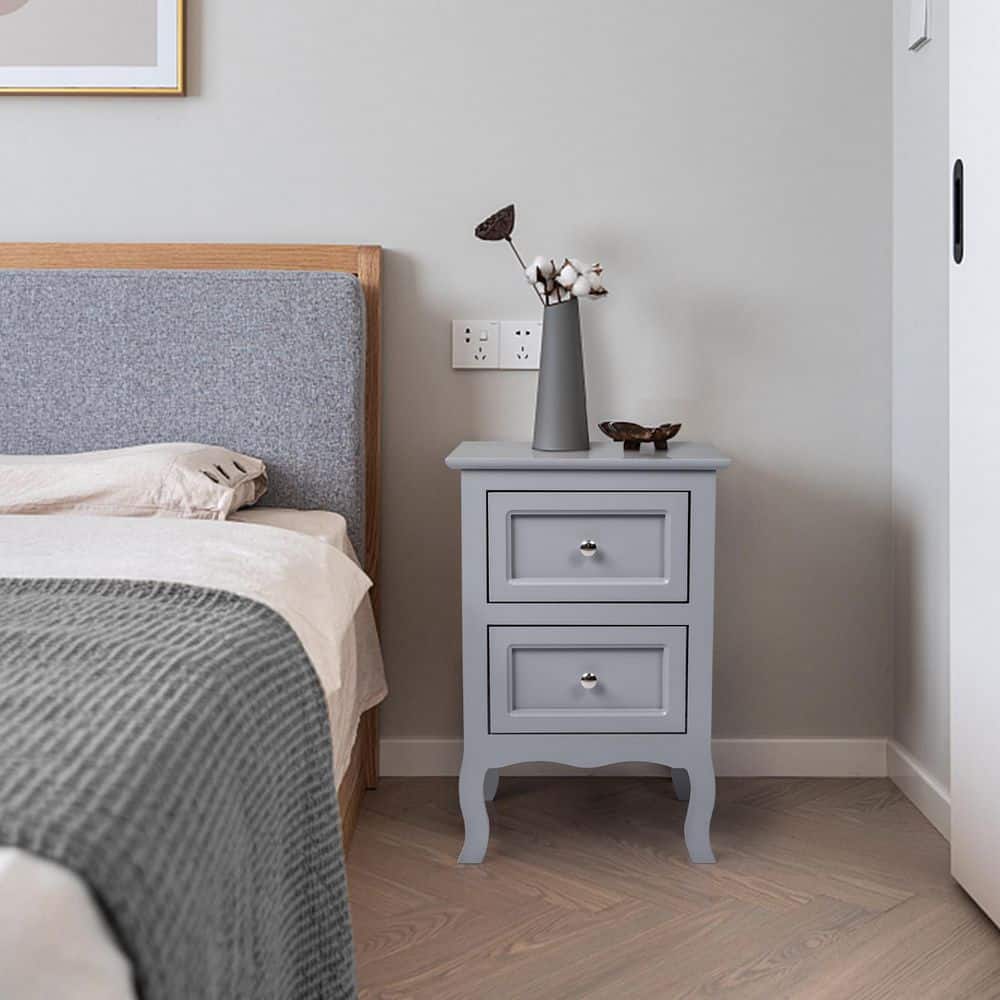Outopee 2-Drawer Grey Nightastand 11.81 in. H x 23.62 in. W x 15.75 in ...