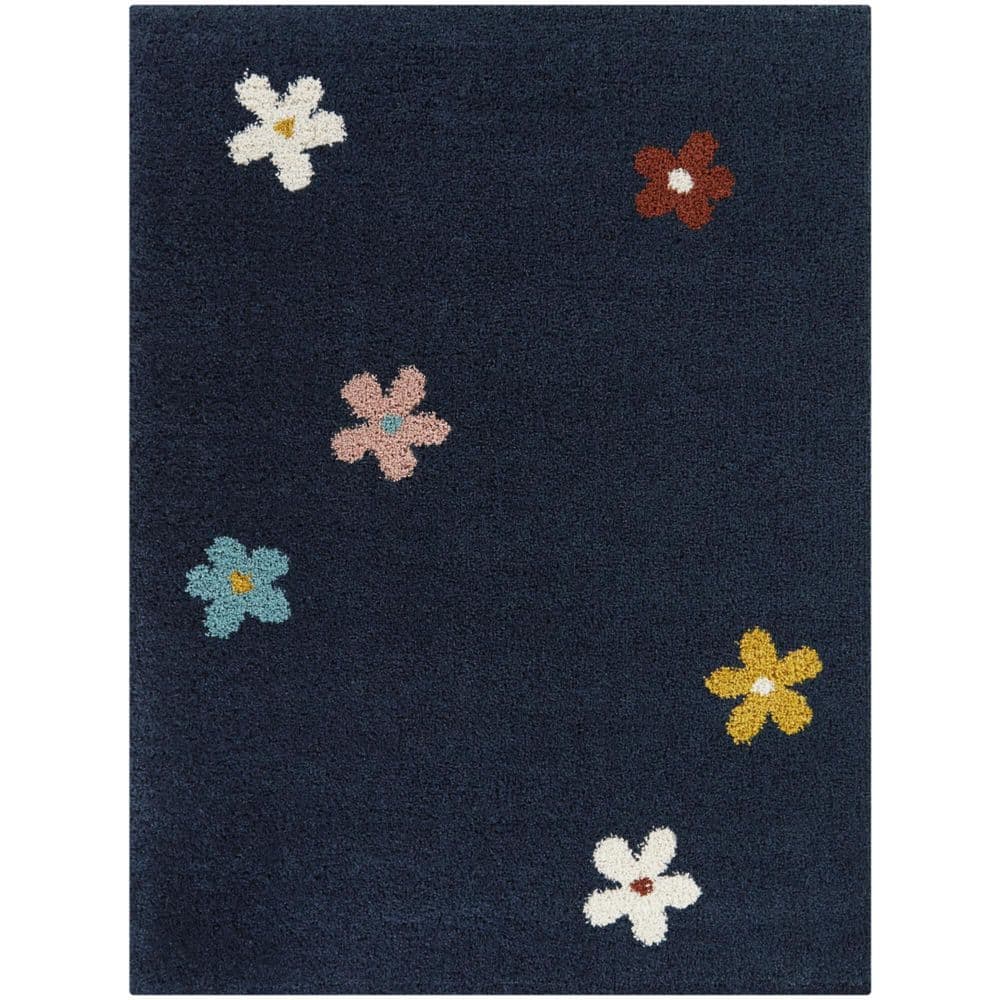 BALTA Floral Shag Navy 3 ft. 11 in. x 5 ft. 7 in. Floral Area Rug ...