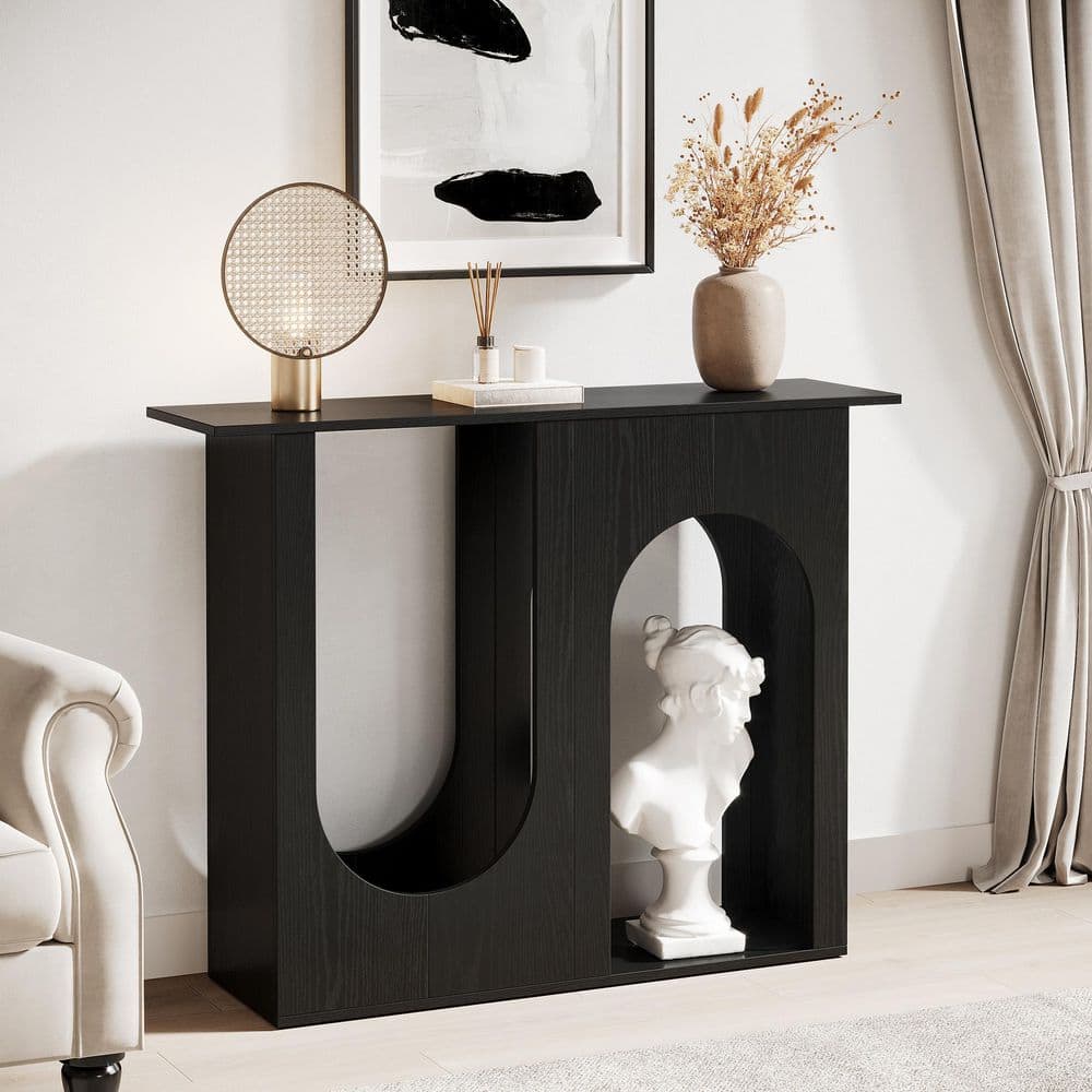 BYBLIGHT Turrella 39 in. Black Rectangle MDF Console Table with Unique ...