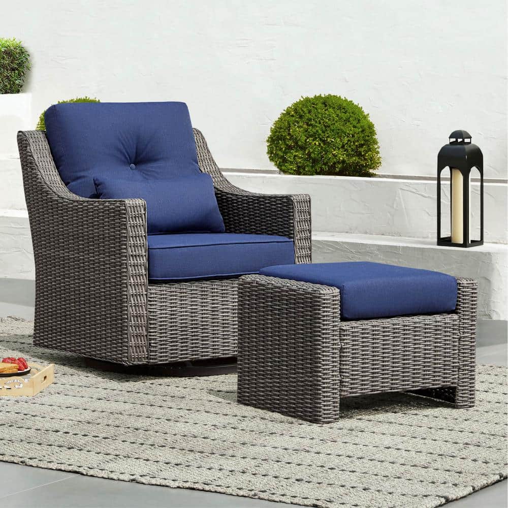 Spruce & Spring Thaddeus Grey Fabric 360° Rocking Swivel Wicker Accent ...