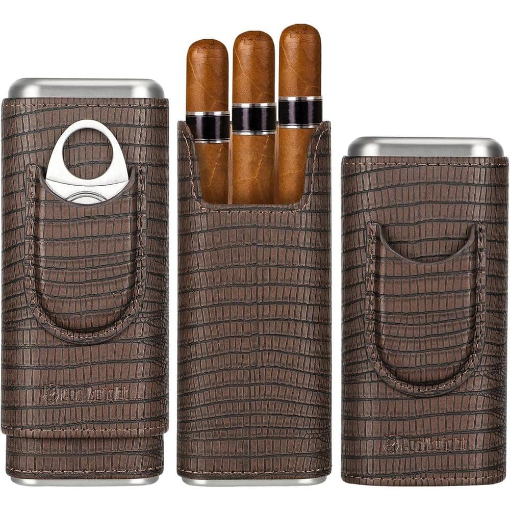 Afoxsos Travel Leather Cigar Case with Stainless Steel Cigar Cutter in ...