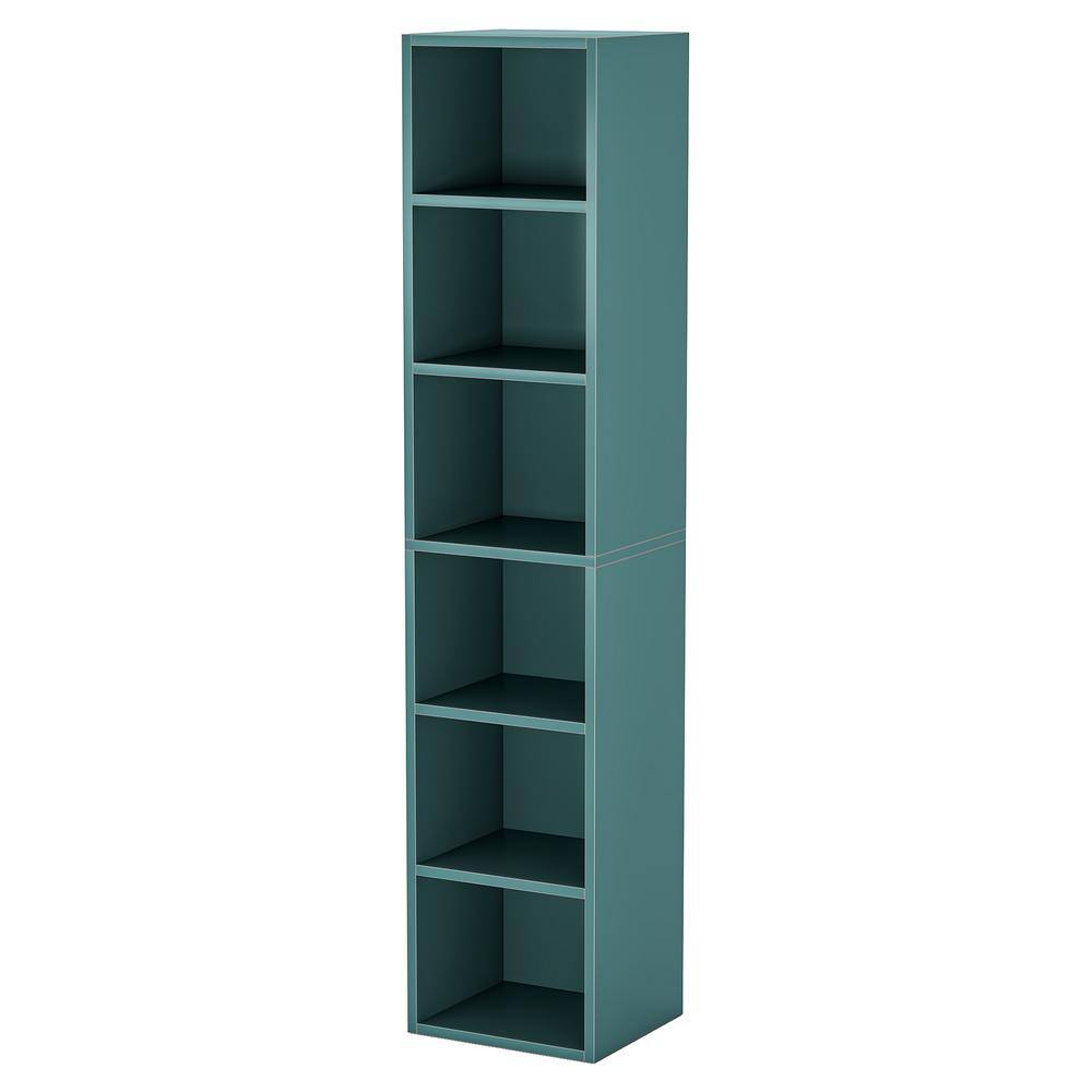BYBLIGHT 70.9 in. Tall Blue Engineered Wood 6-Shelf Standard Narrow ...