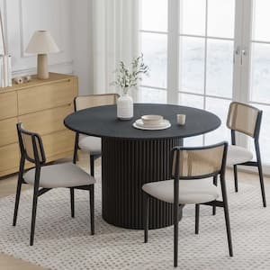 Dovelina 52 in. Black Oak Wood Column Pedestal Round Kitchen Table ...