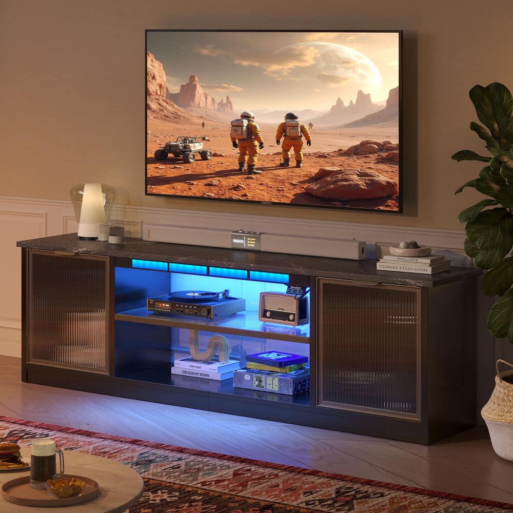 Bestier 57 in. Black Marble High-Tech TV Stand Fits TV Up to 32 to 65 ...