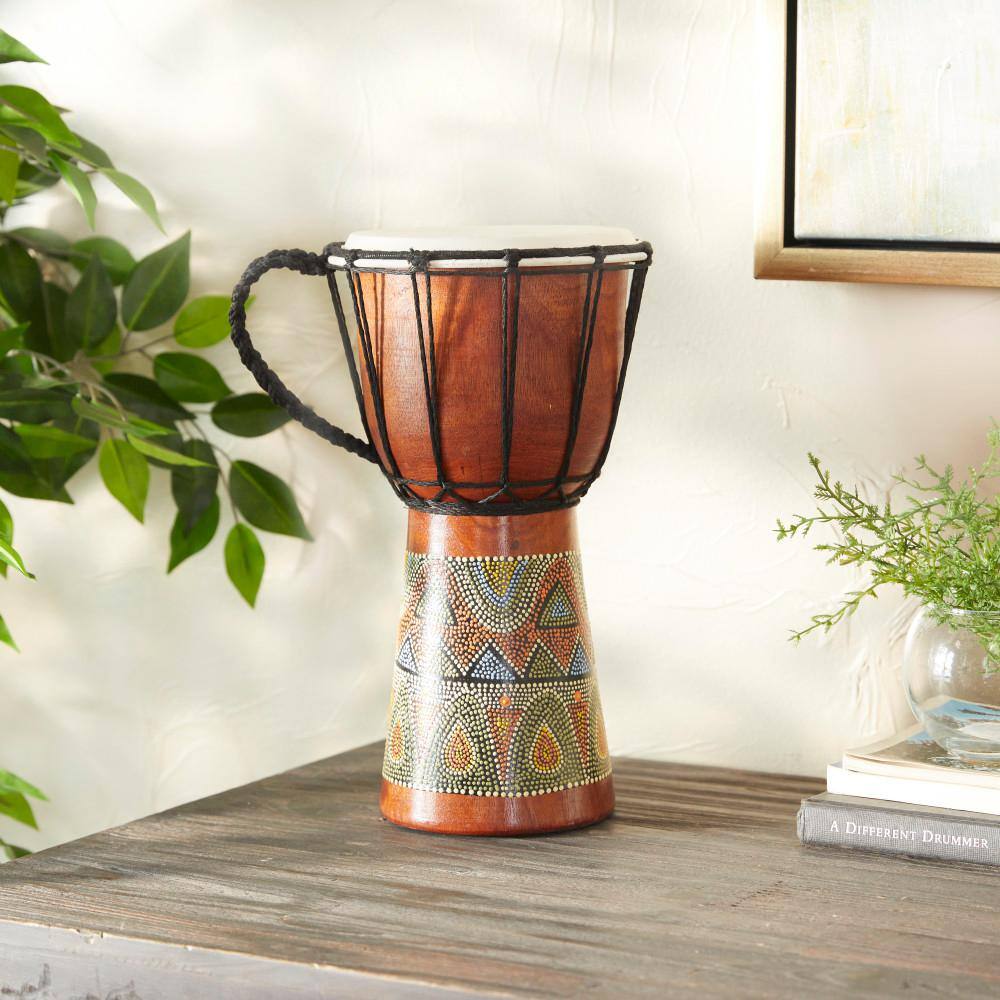 Litton Lane Brown Wood Handmade Djembe Drum Sculpture with Rope Accents ...