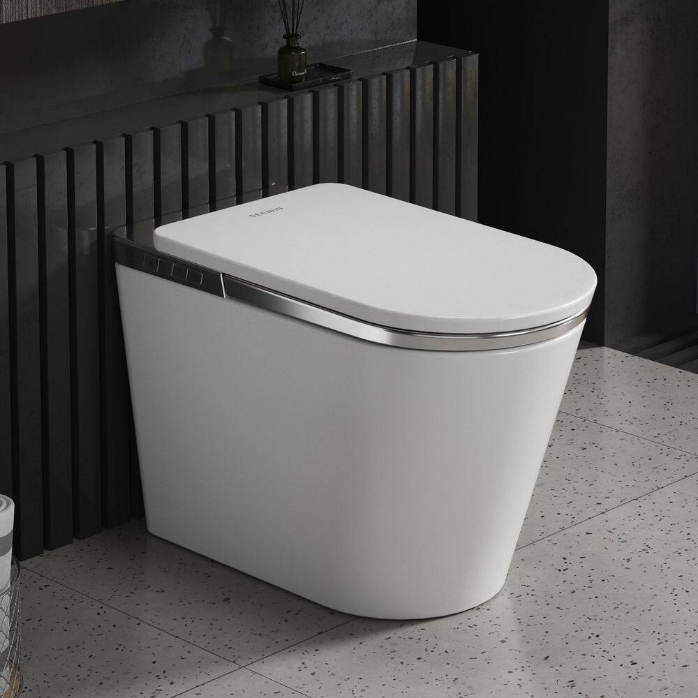 MEDUNJESS L-Z Elongated Smart Toilet 1.34 GPF in Silver Seat with Auto ...