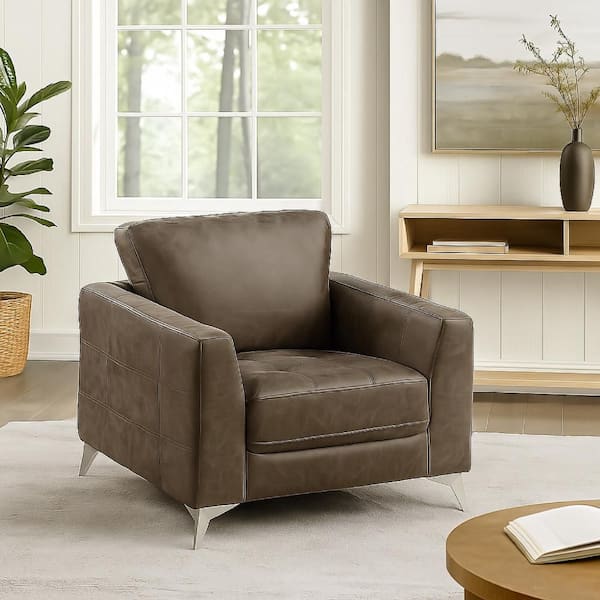 Benjara Casie Brownish Gray Microfiber Foam Accent Arm Chair with ...
