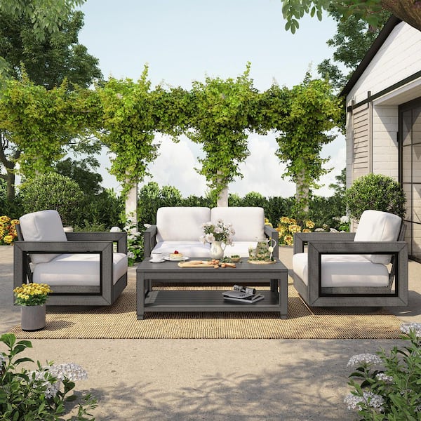 ChillPavilion Luxe Haven 4-Person Aluminum Patio Conversation Set with ...