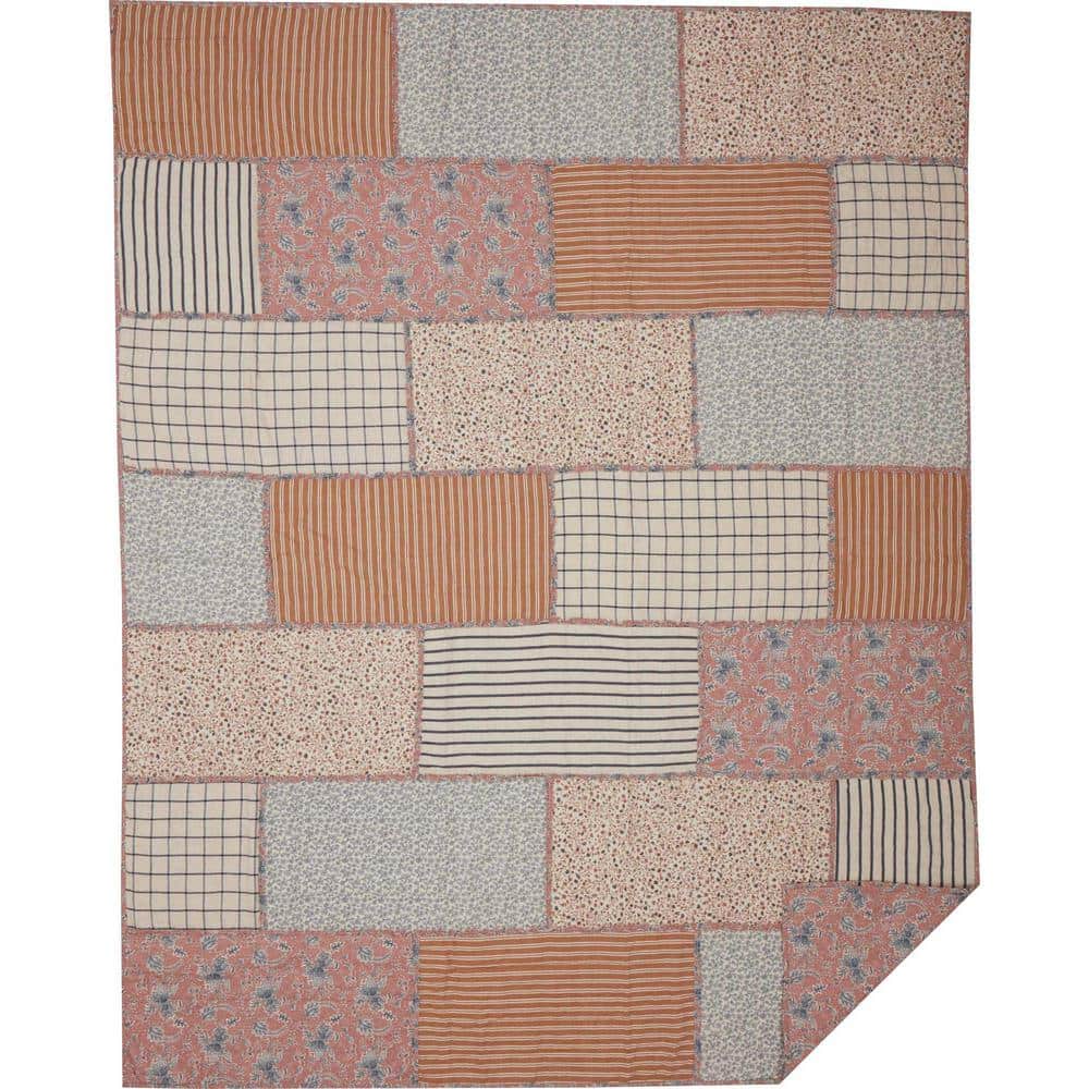 VHC Brands Kaila Gold Navy Rose Farmhouse Patchwork Twin Cotton Quilt ...