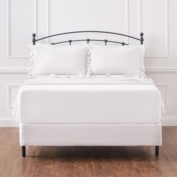 CHANASYA 4-Piece Ruffle Chic White Microfiber Bedsheets Set Queen CAN ...