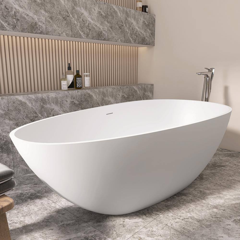 Zeafive 59 in. x 30.75 in. Solid Surface Stone Resin Flat Bottom Free ...