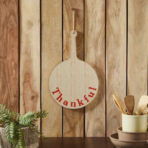 VHC Brands Thankful 19 in. x 12 in. Round Cream Cutting Board MDF Wall ...