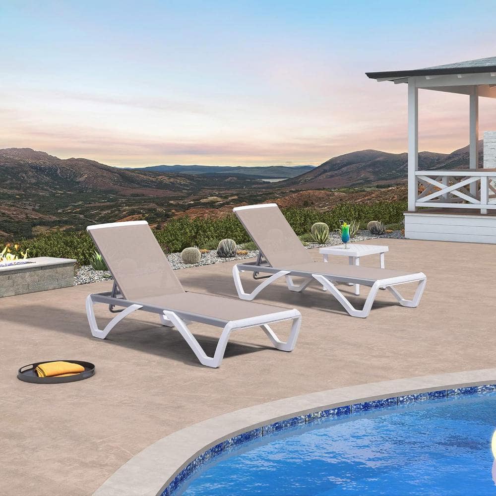 PURPLE LEAF 3-Pieces Patio Chair Set Plastic Outdoor Chaise Lounge ...