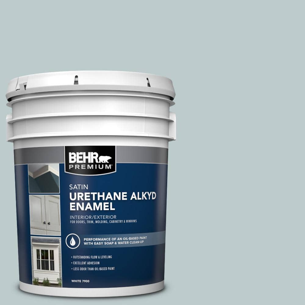 BEHR PREMIUM 5 gal. #N440-2 Urban Raincoat Urethane Alkyd Satin Enamel ...