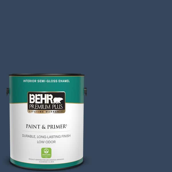 BEHR PREMIUM PLUS 1 gal. #MQ5-54 Compass Blue Semi-Gloss Enamel Low ...