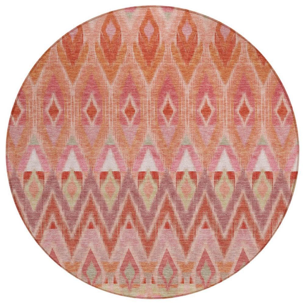 HomeRoots Pink, Salmon, Blush 8 ft. Round Woven Oriental Polyester ...