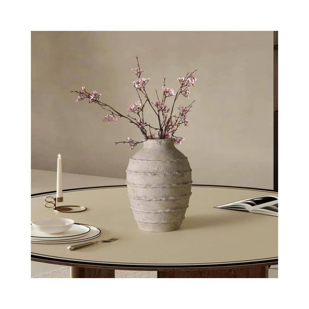 Rustic Large Grey Ceramic Pot Decorative Vase，11.2 in. Round LX0587 ...