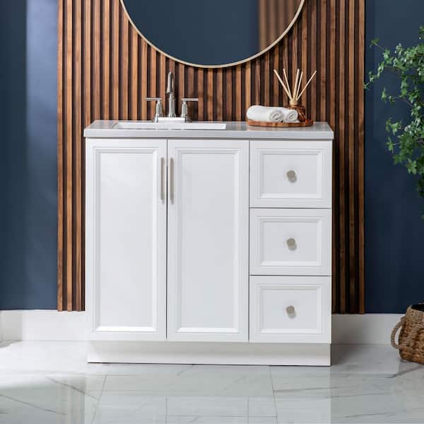 Glacier Bay Bannon 37 in. Single Sink White Bath Vanity with Granite-Look Colorpoint White ...