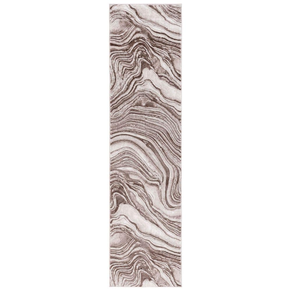 SAFAVIEH Meadow 2 ft. x 8 ft. Brown/Beige Marble Swirl Runner Rug ...