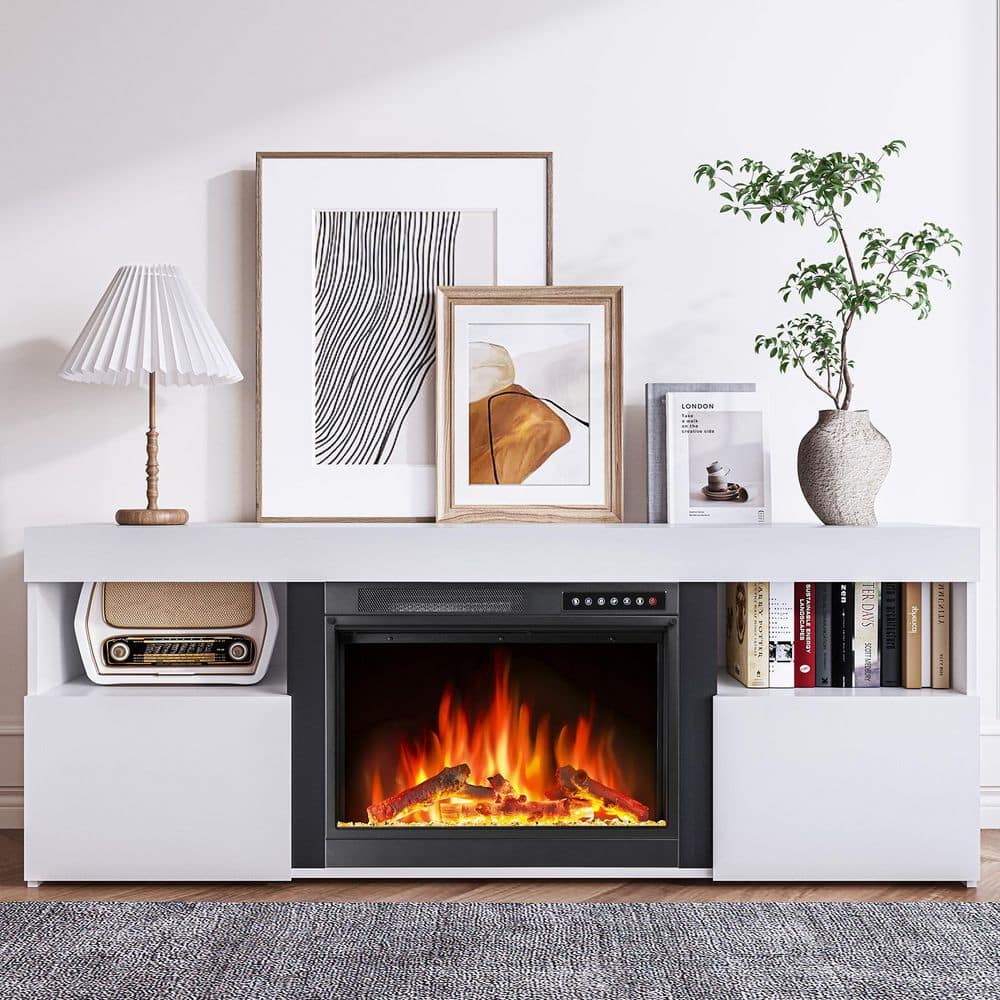 R.W.FLAME 59 in. Wooden Freestanding Electric Fireplace, Modern Home TV ...