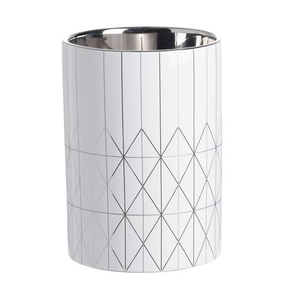 Unique White+Silver Cylindrical Ceramic 6.3" Decorative Planter Single ...