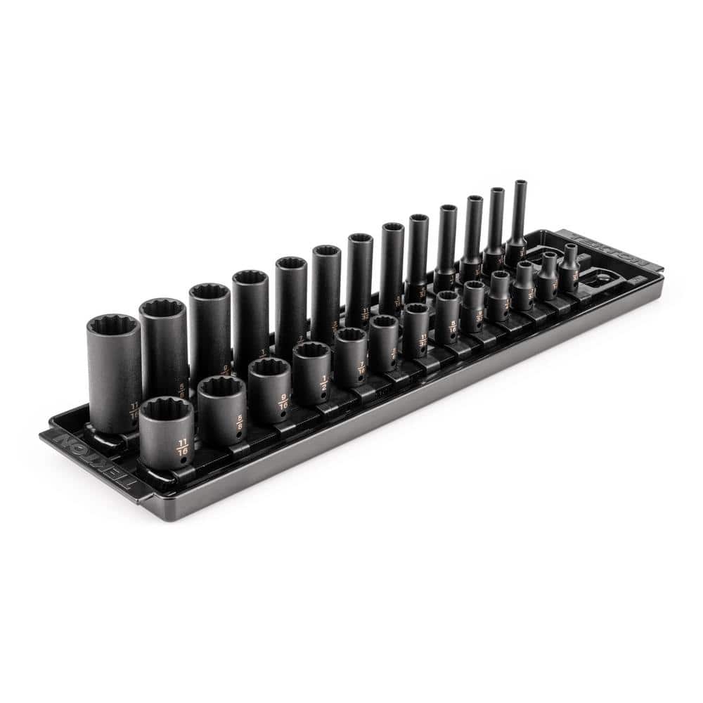 TEKTON 1/4 Inch Drive 12-Point Impact Socket Set with Rails and Tray ...