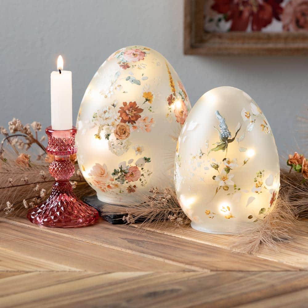 SULLIVANS 6.5" and 7" Clear Watercolor Printed Glass Eggs (Set of 2 ...