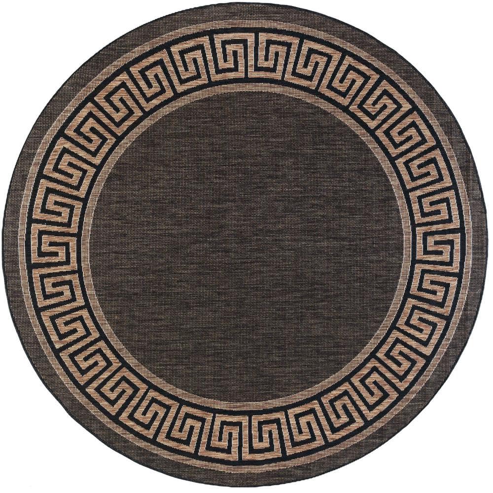 Tayse Rugs Eco Black 8 ft. Round Geometric Indoor/Outdoor Area Rug ...