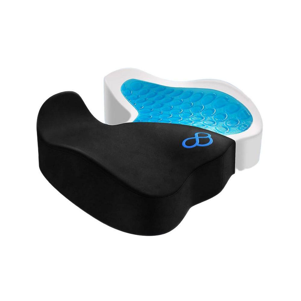 Black Ergonomic Gel Memory Foam Seat Cushion w/ Anti-Slip Bottom ...